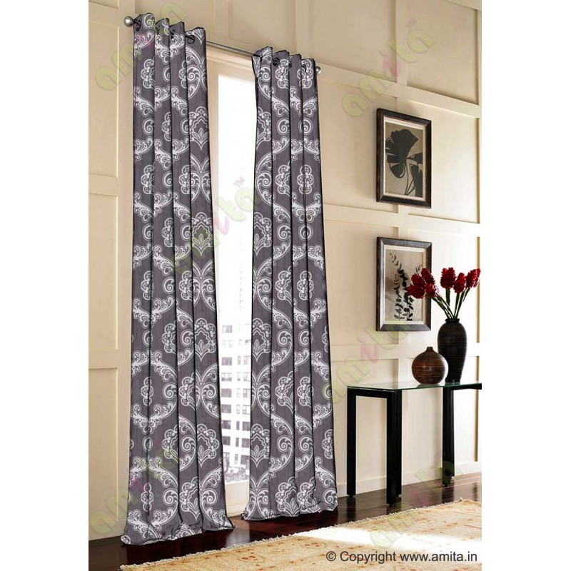 Grey silver brown motiff poly main curtain designs